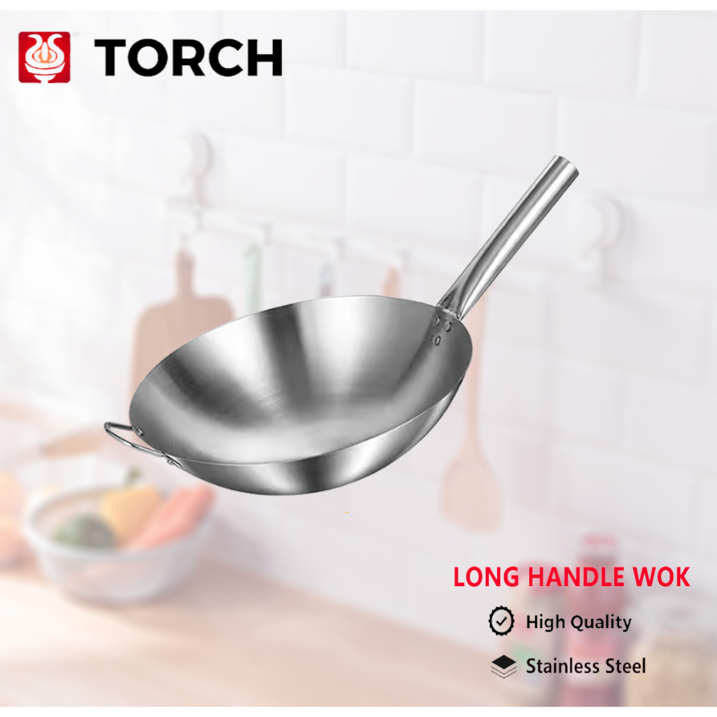 Stainless Wok Pan Long Handle Stainless steel frying pan Chinese wok ...