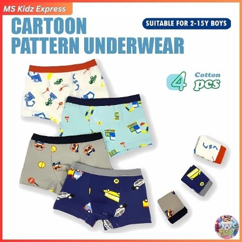 MSKE 4 Pcs Boxer Underwear for Kids Boy 2-15 Yrs Old 100% Cotton Car ...