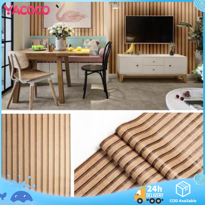 45cm*3m Wallpaper Self-adhesive Waterproof Stripe Wood Grain Home ...