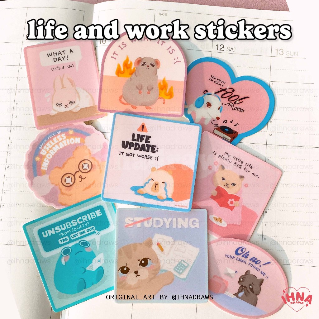 Work-and-life Funny Waterproof Sticker Series1 ౨ৎ ihnadraws (sarcastic ...