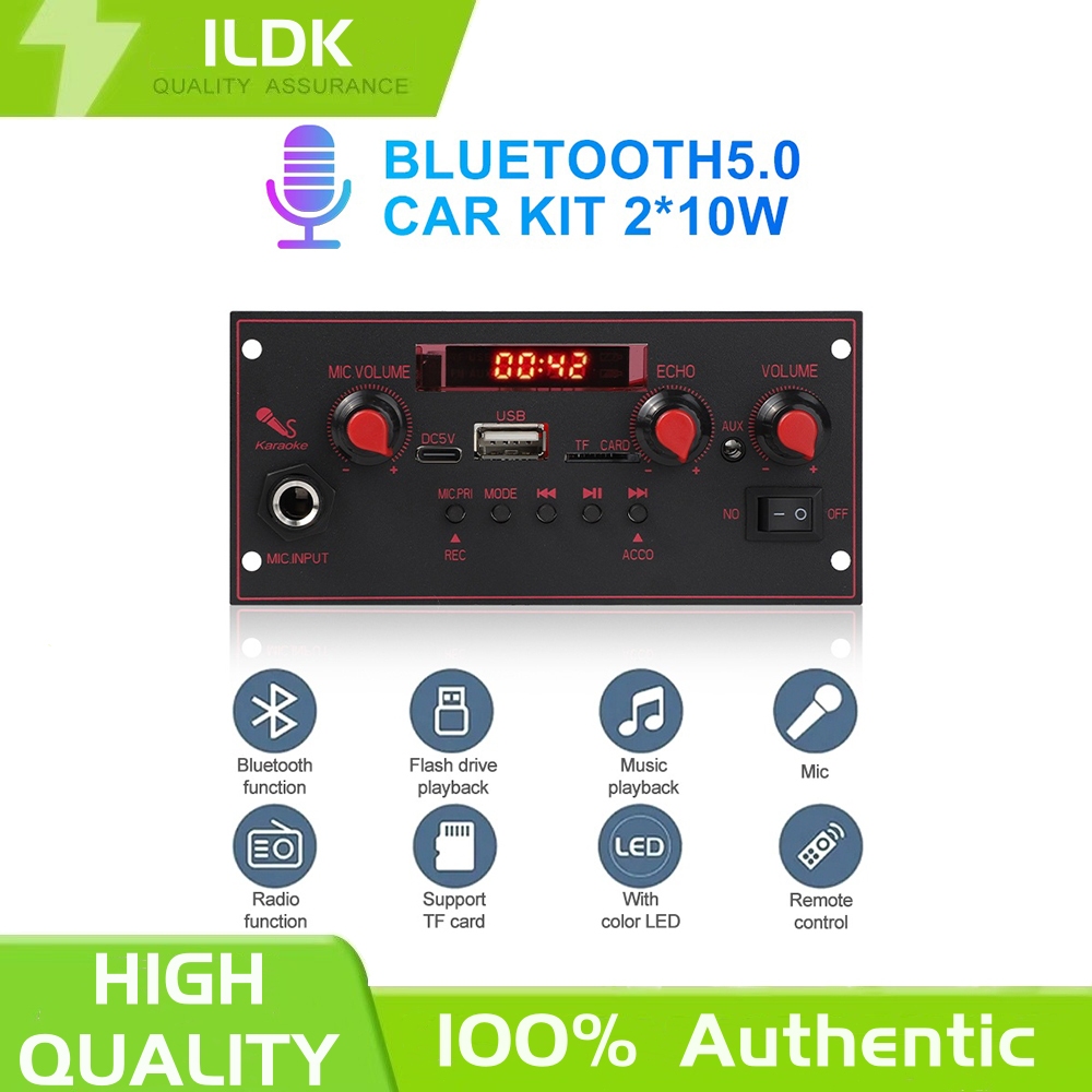 20W Amplifier DC 5V Bluetooth Decoder Board 6.5mm Microphone FM Radio ...
