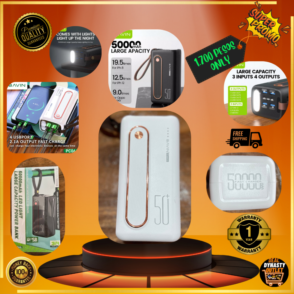 BAVIN PC066 Power Bank 50,000mAh with 4 USB Ports – Fast Charging ...