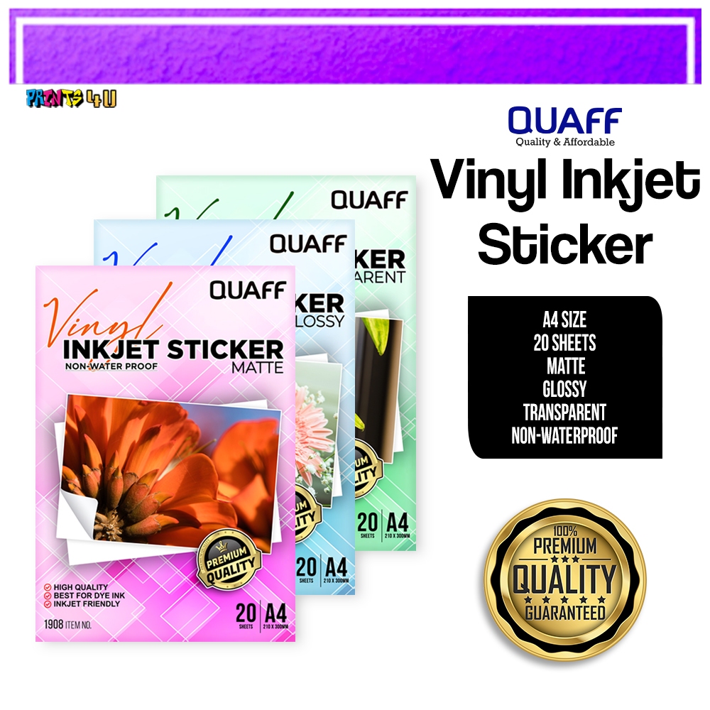 Quaff Vinyl Inkjet Sticker A4 Size Glossy Matte Transparent 20 Sheets ...