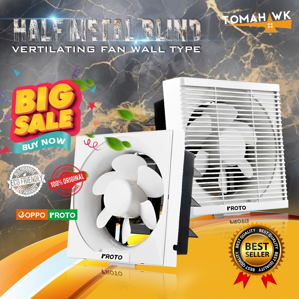 TOMAHAWK HALF VENTILATING FAN WALL TYPE FOR BATHROOM / KITCHEN NO COVER ...