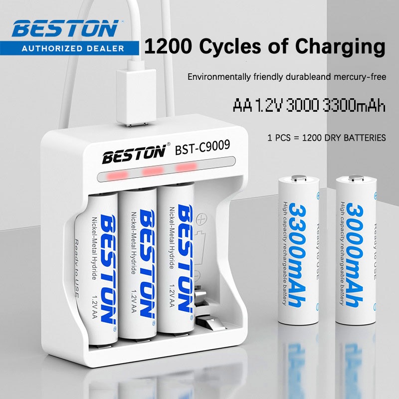 Beston Rechargeable Battery 3000mAh NiMH AA 1.2V High Capacity 4pcs ...