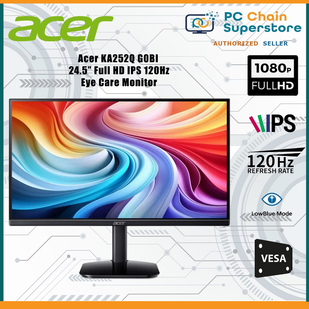 Acer KA252Q G0Bi Zero Frame Eye Care Monitor - 24.5" Full HD IPS ...