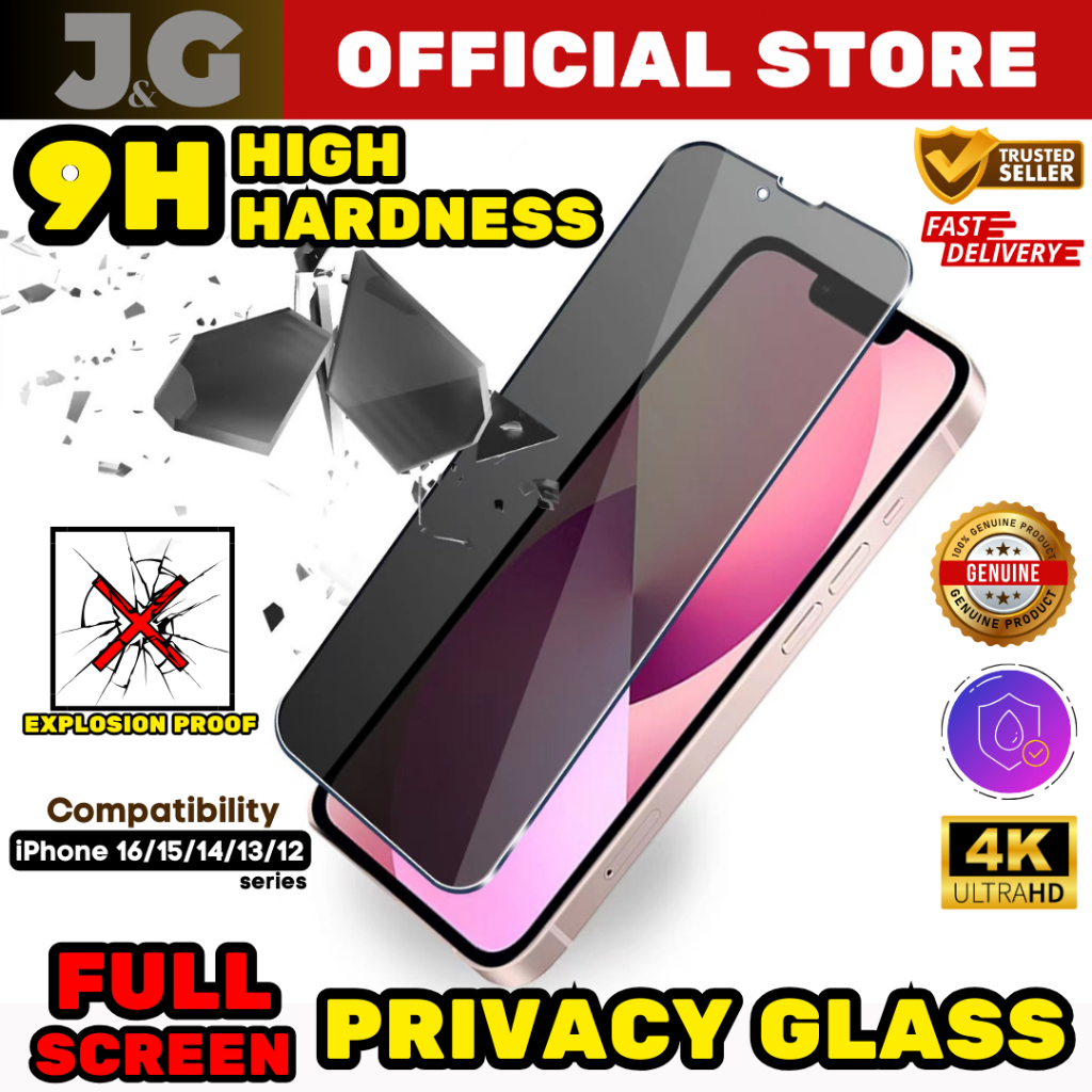 4K HD FULL Cover Anti-Spy PRIVACY Tempered Glass for iPhone 16 15 14 13 12 Pro Max iPhone 16 15 ...
