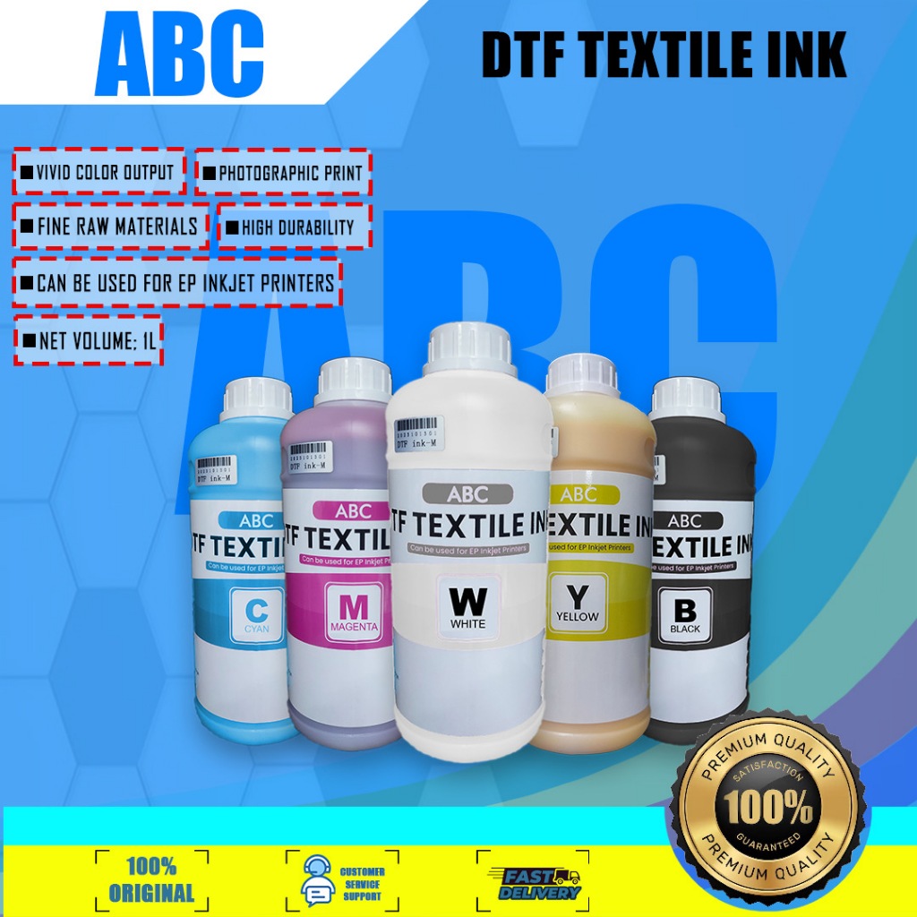 ABC DTF Textile Ink 1 Liter 4 Colors CMYK and White For DTF Machine ...