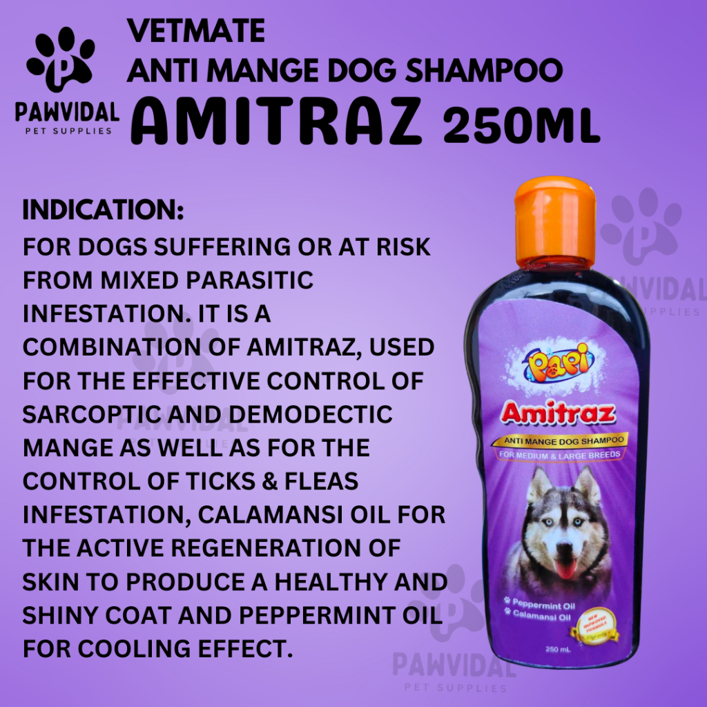 PAPI AMITRAZ ANTI MANGE DOG SHAMPOO FOR MEDIUM & LARGE DOGS 250ml/500ml ...