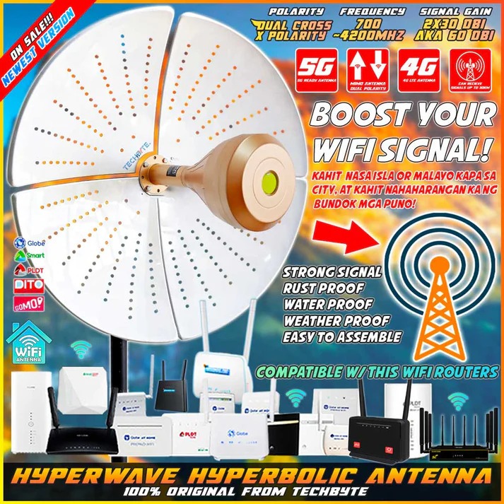 Hyperwave Hyperbolic 60dBi 5G 4G WiFi Signal Internet Antenna Gold Edition | Shopee Philippines