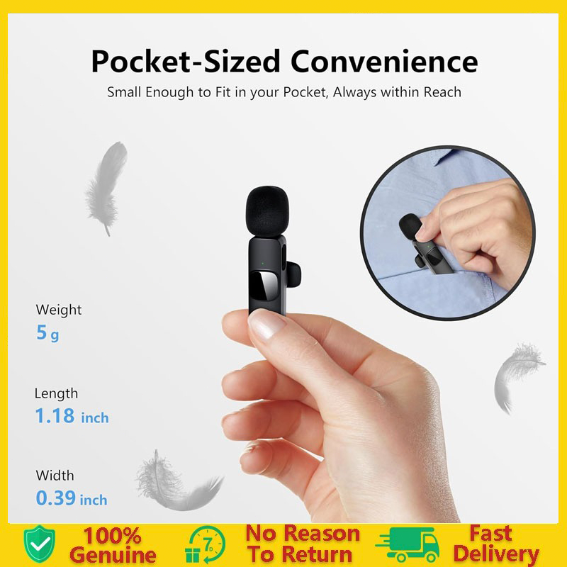 Wireless Lavalier Microphone for Phone Vlogging Cellphone Portable ...