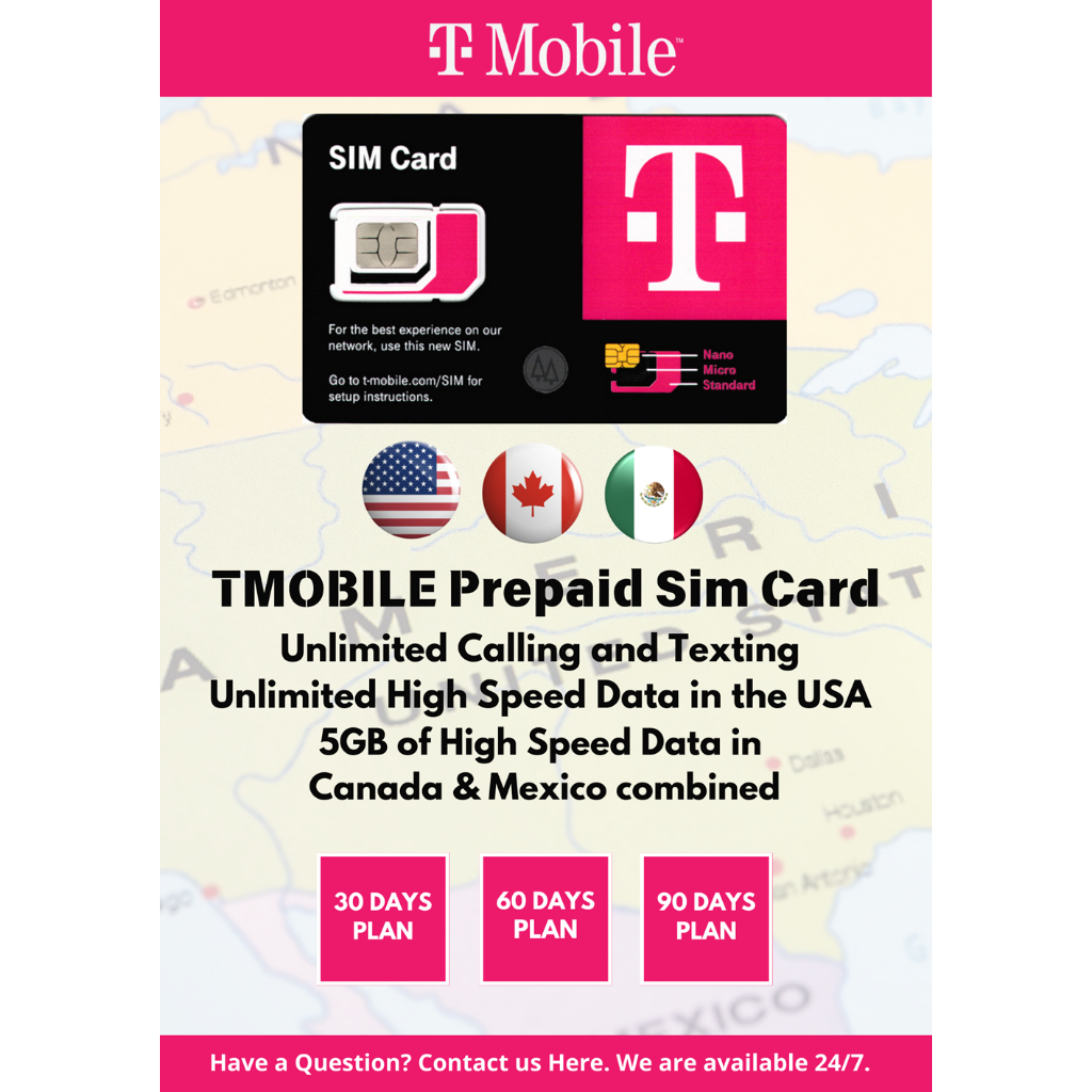 T-Mobile Prepaid Sim Card- UNLIMITED DATA IN USA, 5GB Data in Canada ...