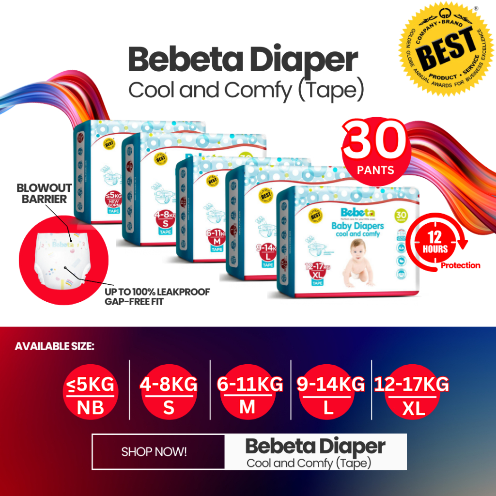 Bebeta Baby Diaper Disposable Tape Style 30pcs/pk (3pack + 1 pack ...