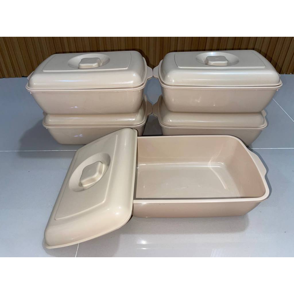 set of 5pcs. LARGE & HEAVY DUTY food storage w/ handle & cover - dish ...