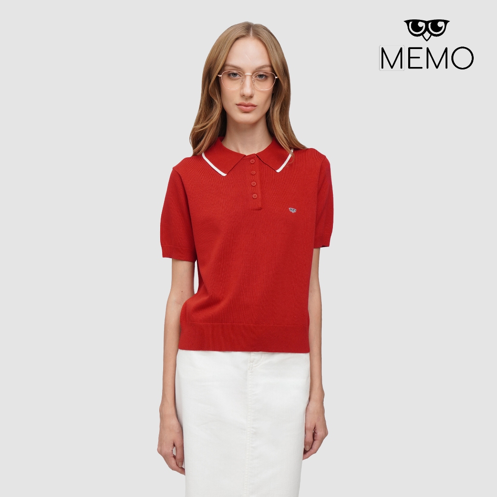 Memo Knit Polo With Collar Tipping For Women (Red) | Shopee Philippines
