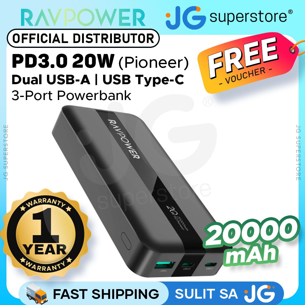 RAVPower PD Pioneer 20W 10000mAh / 20000mAh 3-Port (Dual USB 3.0, USB ...