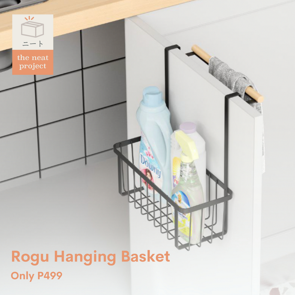 Rogu Metal Black/White Hanging Basket with Wood Design Black/White ...