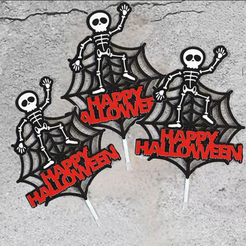 Spider web Skeleton Cake topper Halloween paper card baking props ...
