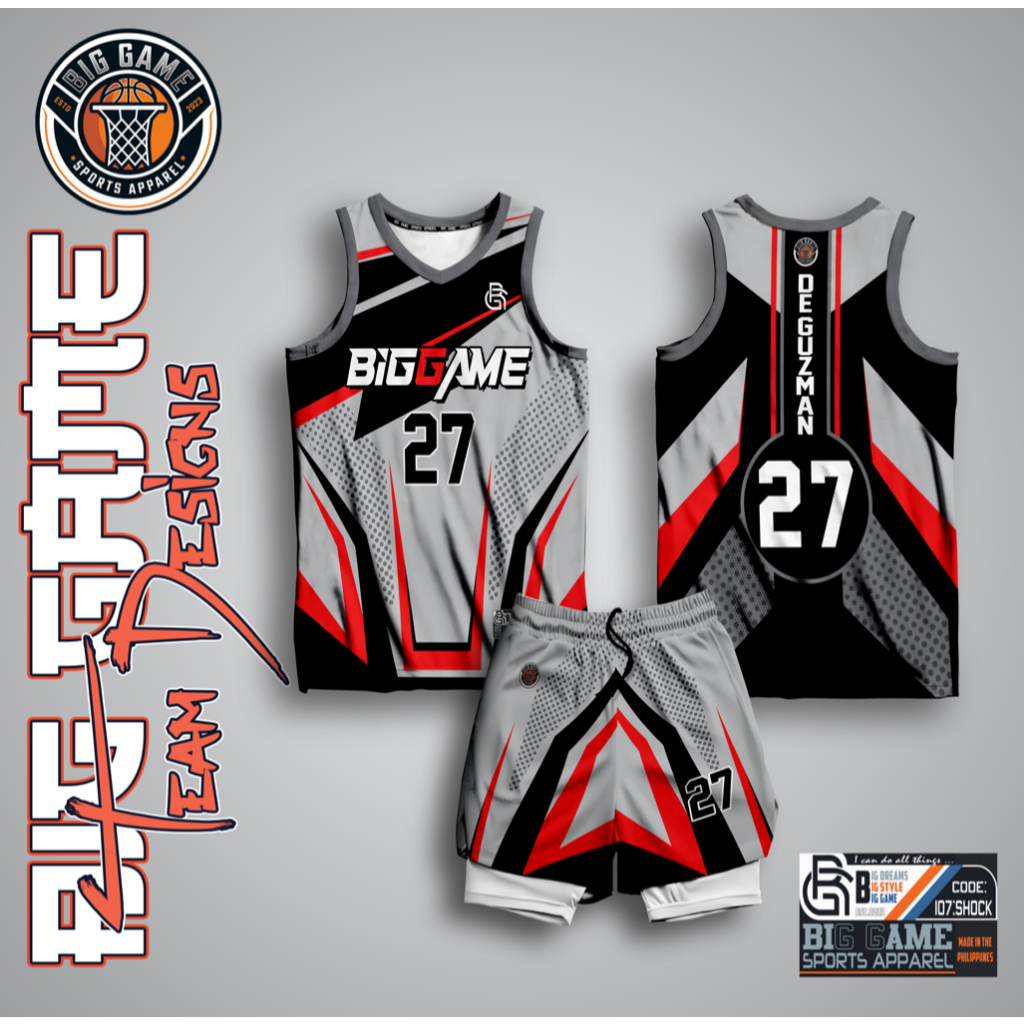 107 SUBLIMATION JERSEY - BIG GAME CONCEPT 'SHOCK' Gray Free Customized ...