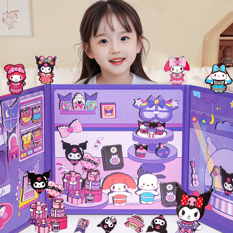 【18*18cm】Cartoon Magnetic Toys Kuromi Paper Doll House Book Set Sanrio ...