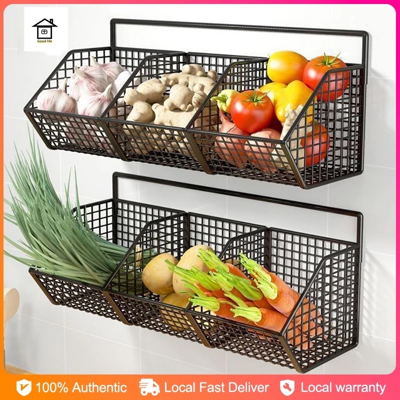 3 Layers Kitchen Condiments Organizer Rack Wall Hanging Onion Spice ...
