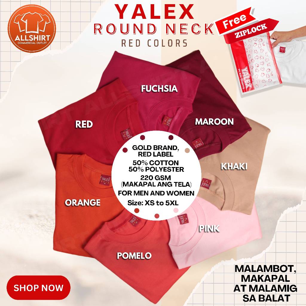 FREE ZIPLOCK! YALEX T-Shirt RED COLORS Round Neck Red Label Gold Tag ...