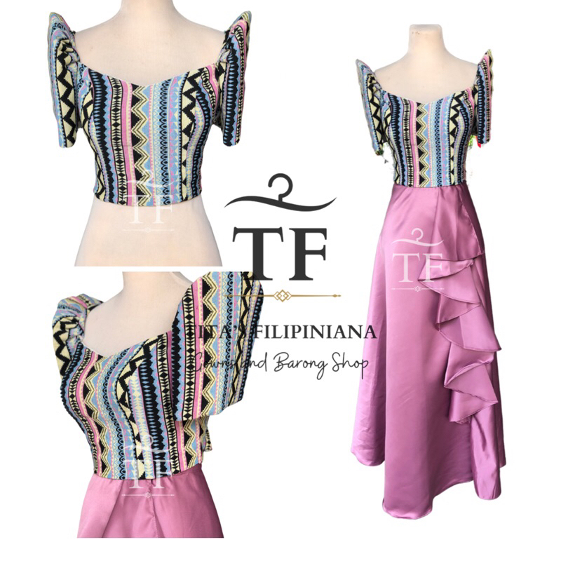 Modern Filipiniana Ethnic Colored with Pink Ruffles Skirt | Shopee ...