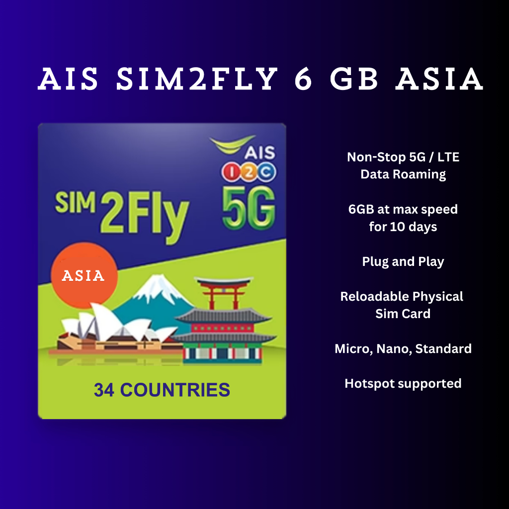 AIS Sim2fly 6GB Asia (5G/LTE) data for Seafarer and Travelers | Shopee Philippines