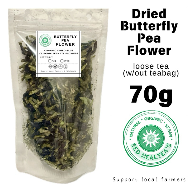 Organic Dried Butterfly Pea Flowers - Blue Ternatea in loose tea 70g ...