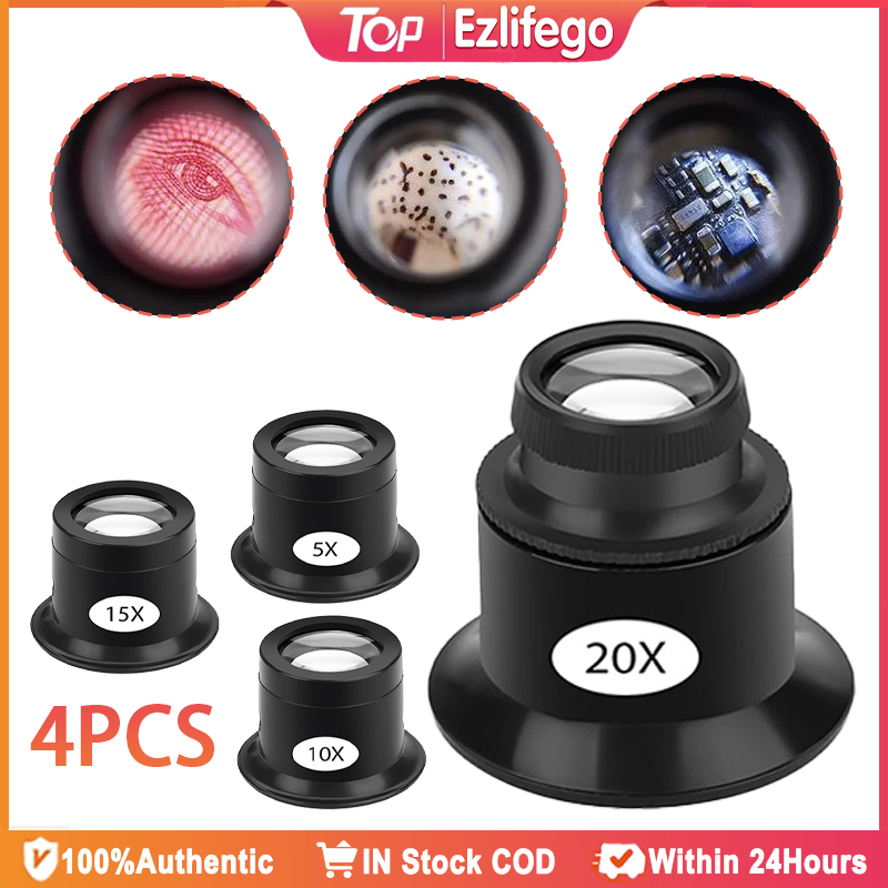 4Pcs Eye Loupe 5x 10x 15x 20x Times Jewelry Magnifying Glass Lens Loupe ...