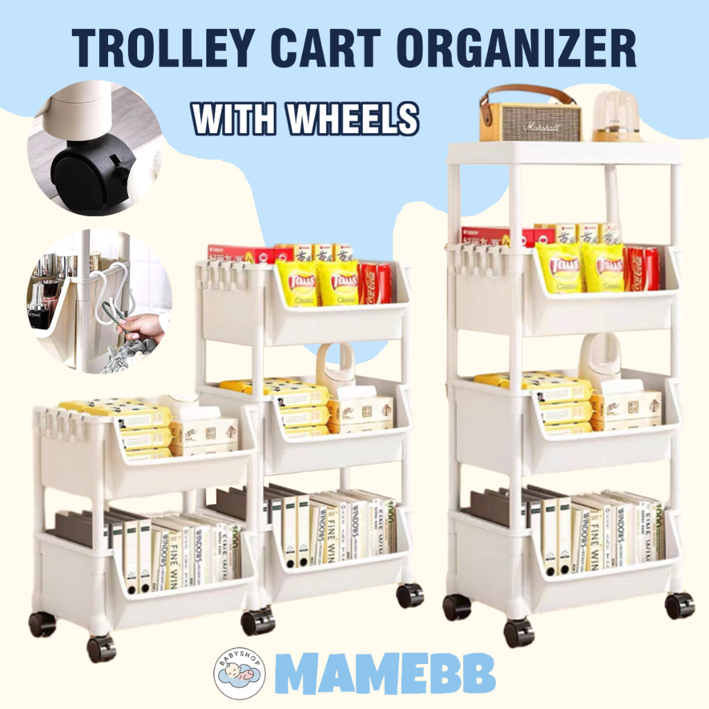 White Trolley Cart Organizer Storage Shelf Moving Rack 2/3/4/5 Layer ...