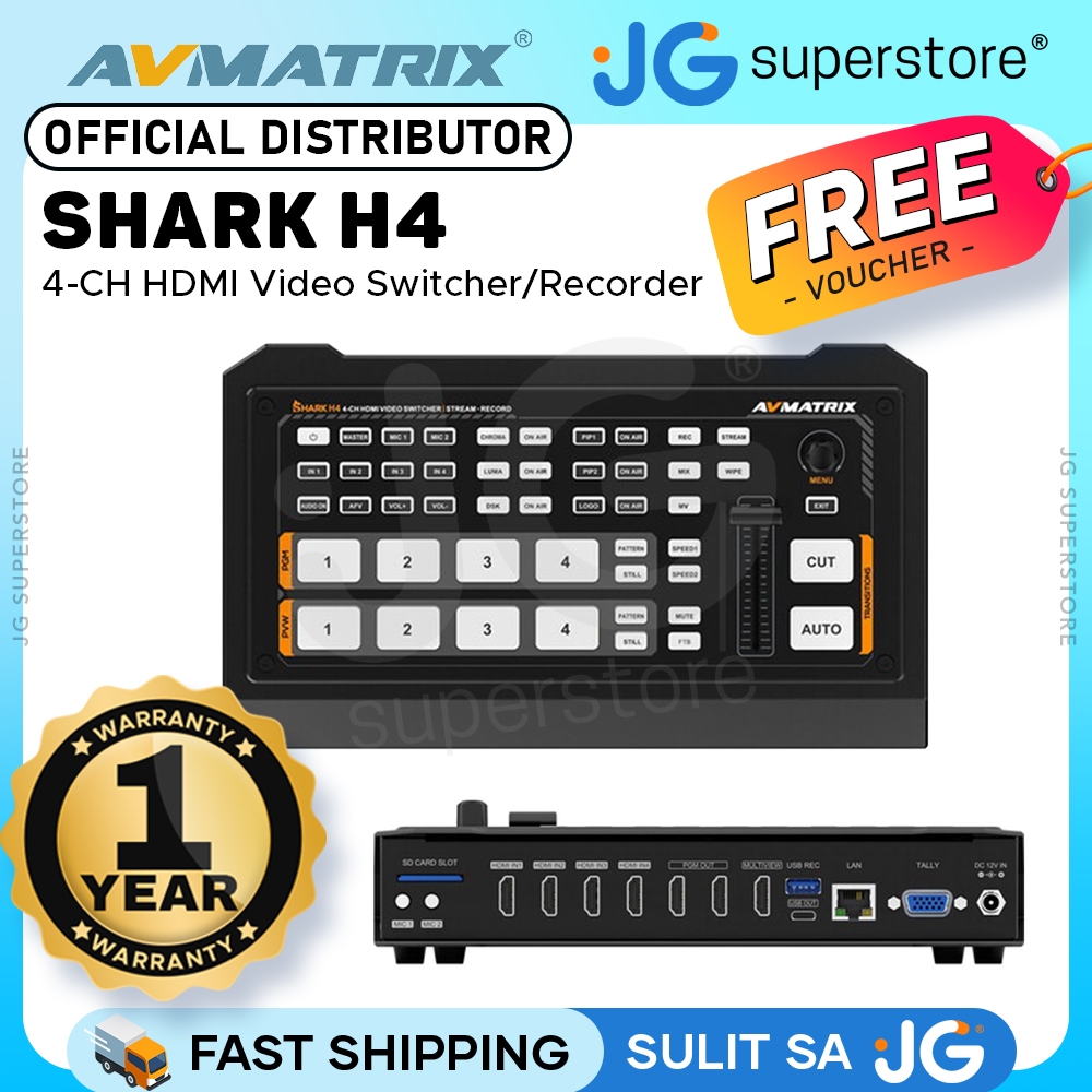 AVMATRIX Shark H4 4-CH HDMI Video Switcher with USB Type C & Ethernet ...