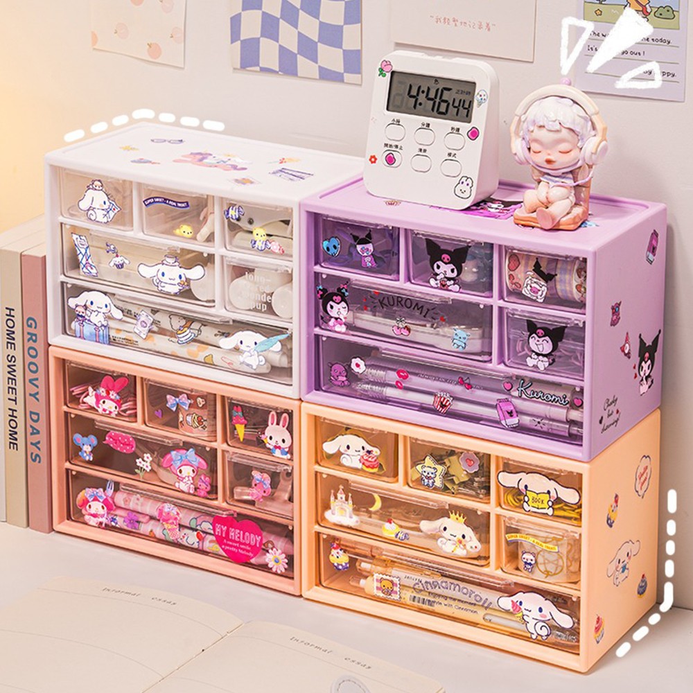 6 Slots Drawer Desk Organizer Stationary Storage Box with Stickers ...