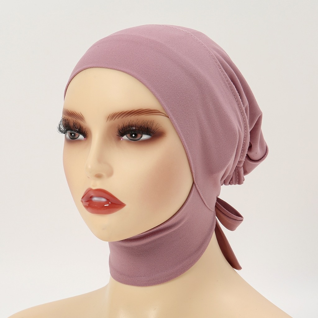 Solid Color Muslim Tudung Elastic Inner Instant Cap Women Milk Silk ...