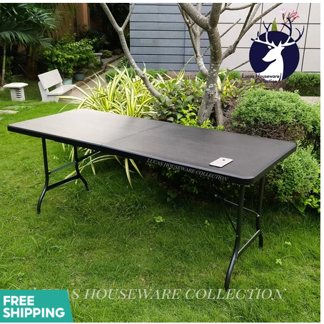 PORTABLE FOLDING TABLE (6FT) / LAMESA (BLACK&BROWN&WHITE) FOLD IN HALF ...