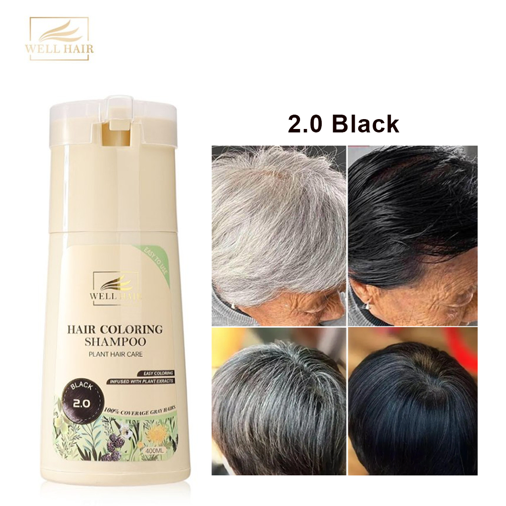Well Hair Hair Dye Shampoo Hair Coloring Shampoo Black Hair Color White ...