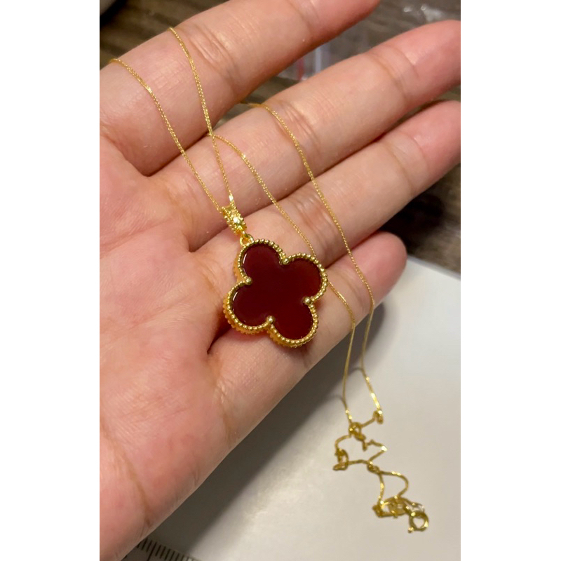 PAWNABLE 18K Saudi Gold Lightweight Foxtail Chain(thin)with 18K Clover ...