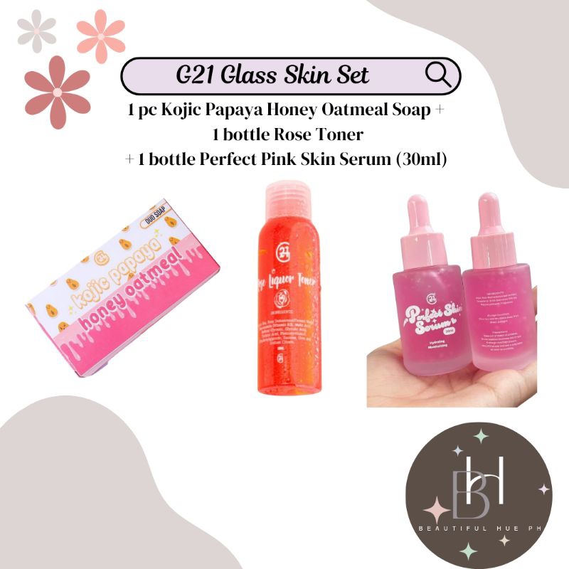 G21 Glass Skin Set ( Duo Soap + Rose Toner + Pink Serum 30ml) | Shopee ...