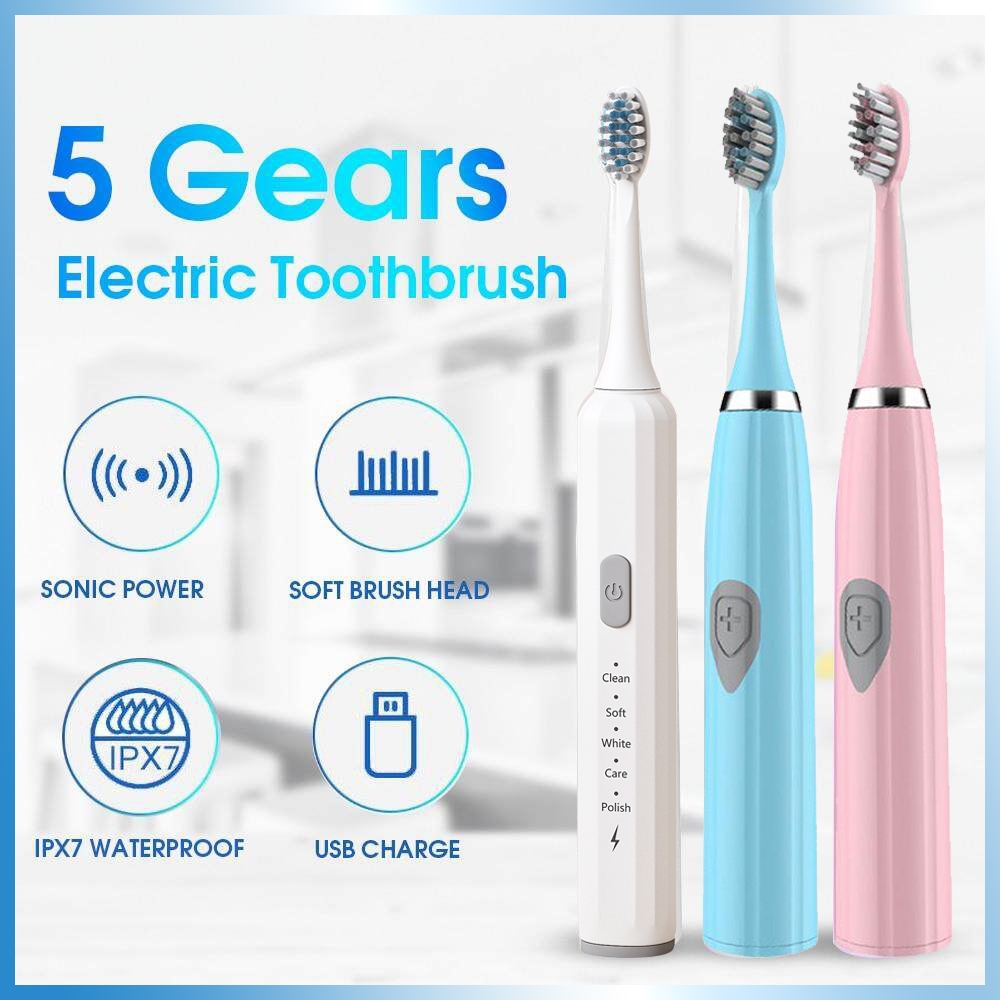 Rechargeable Toothbrush Electric Toothbrush 3 Detachable Brush USB ...