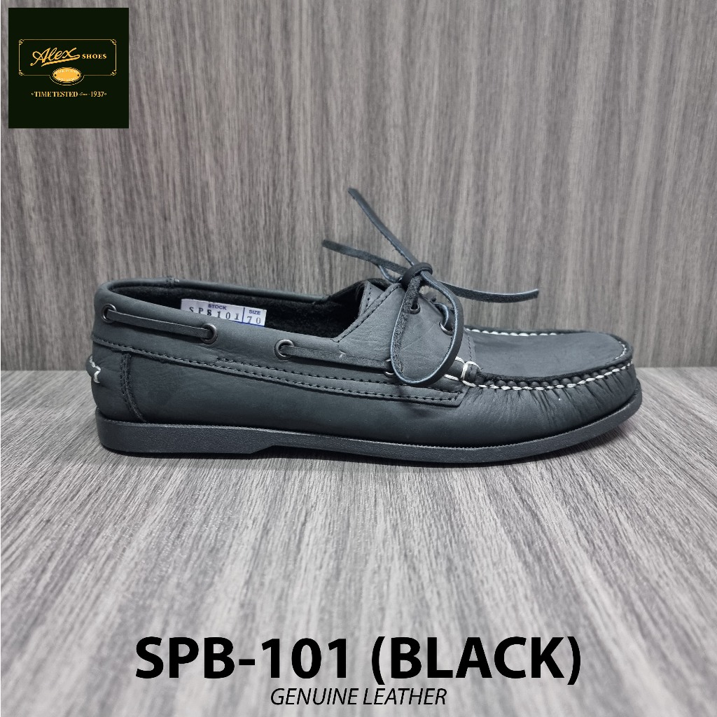 ALEX SHOES MEN'S TOPSIDERS BOAT SHOES GENUINE LEATHER (BLACK SOLE ...