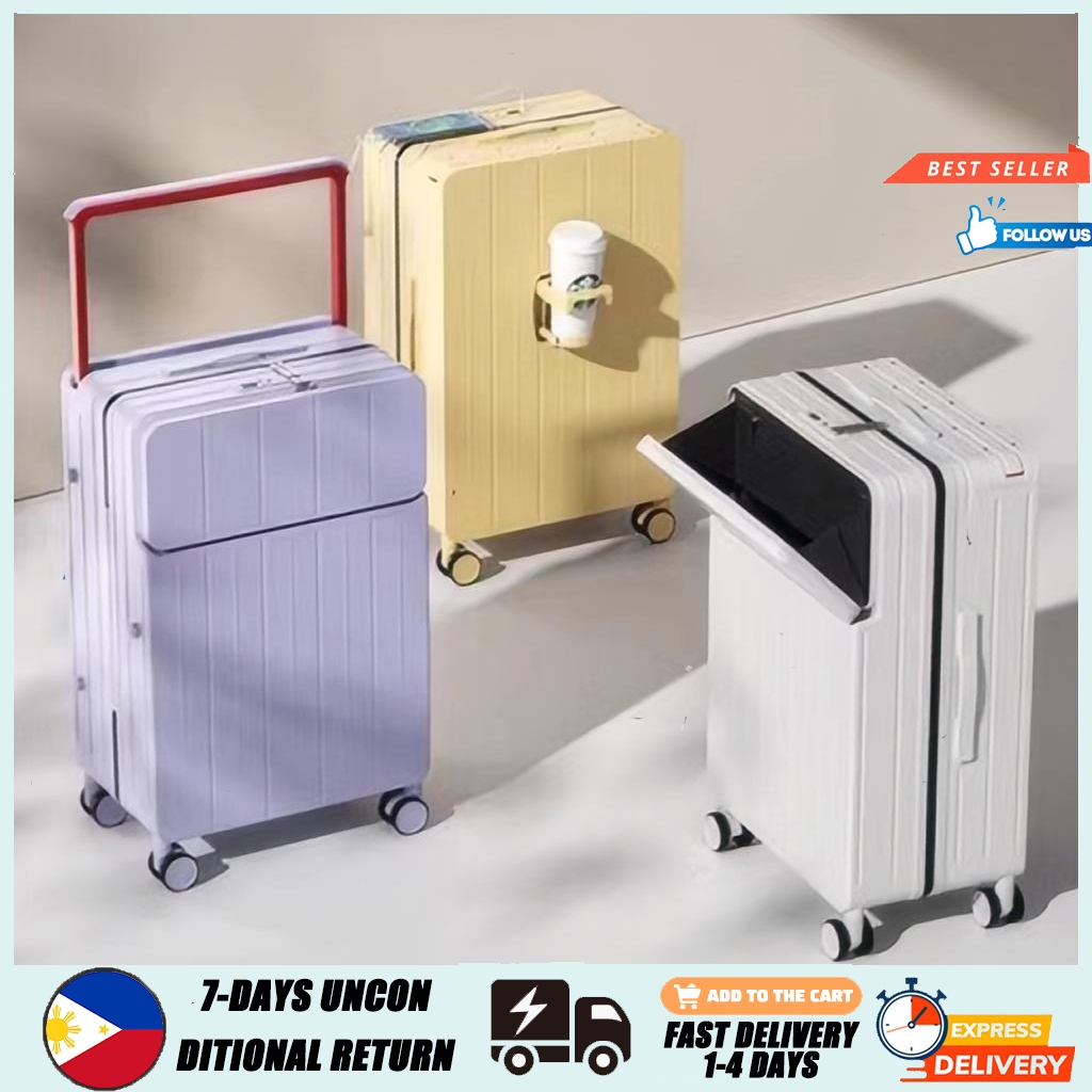 20/24-Inch Multifunctional Front-Opening Wide-Body Suitcase USB Cup ...