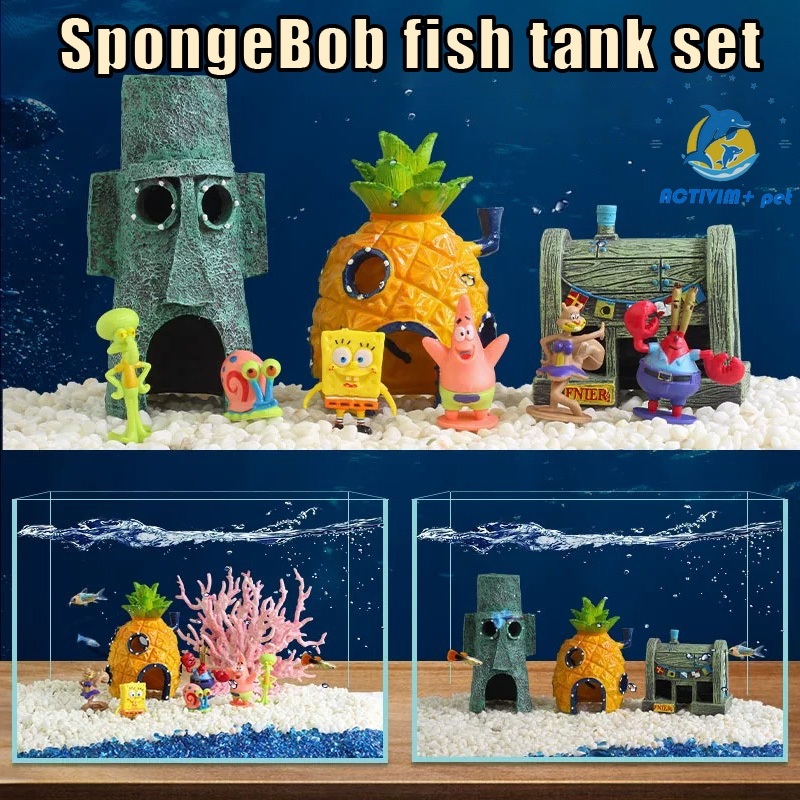 Mini SpongeBob Fish Tank Aquarium Accessories Pineapple House ...