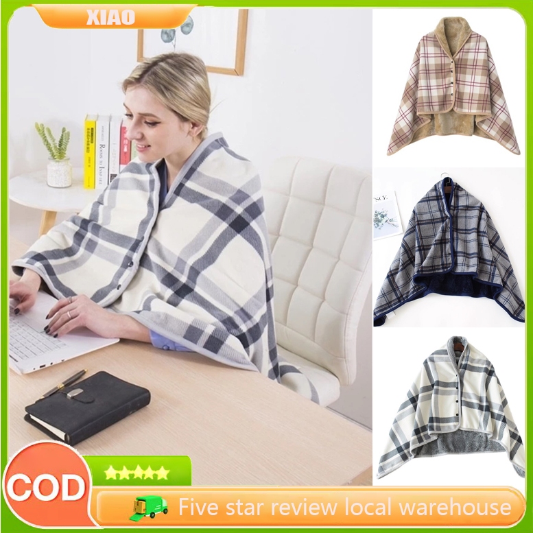 Wearable Plaid Fleece Blanket With Button Warm Throw Blanket Four ...