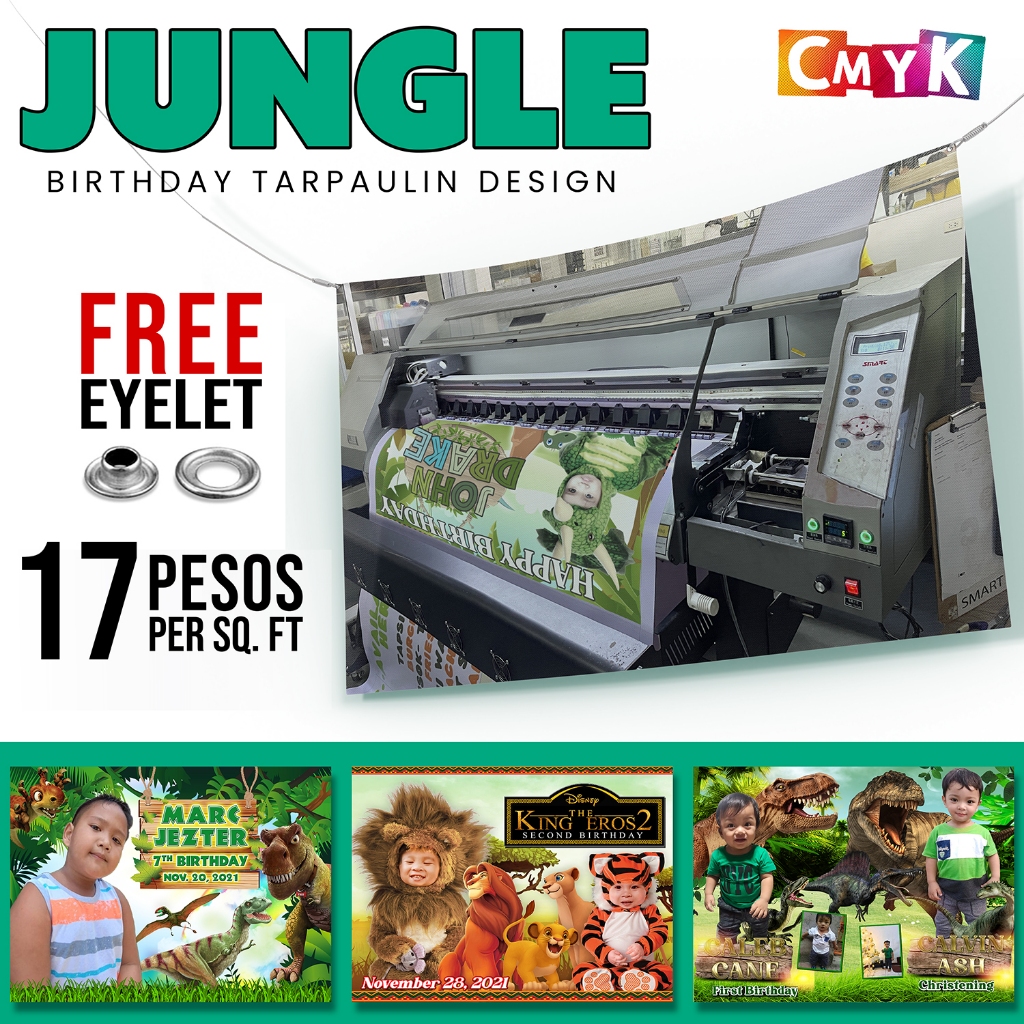 CMYK Customized Tarpaulin Printing Banner Signage Birthday Christening Jungle Theme Design ...
