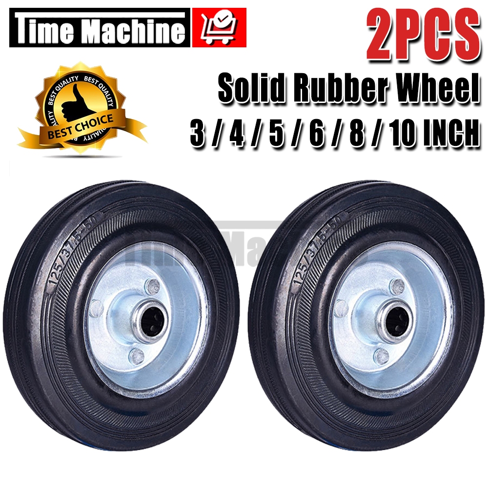 2pcs Black Single Rubber Caster Wheel 3/4/5/6/8 Inch Heavy Duty Trolley ...