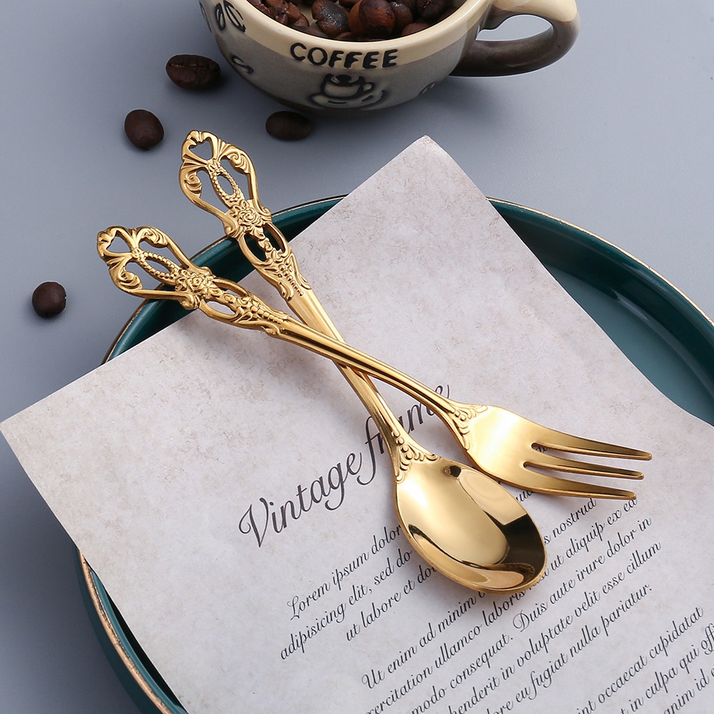 The Ci European Style Coffee Spoon&Dessert Fork Luxurious Gilded ...