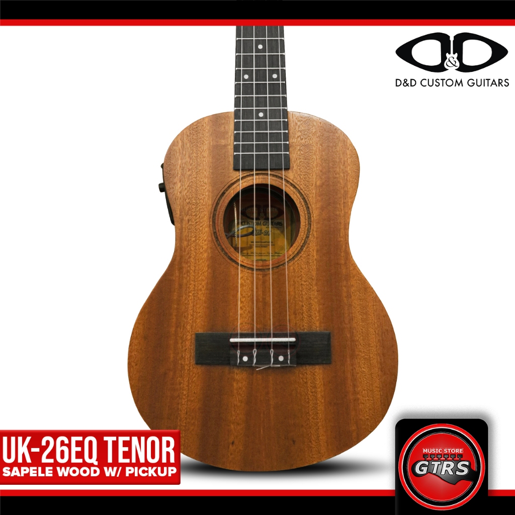 D&D Ukulele Sapele Wood UK-26 Tenor Size Ukulele with pickup or without ...