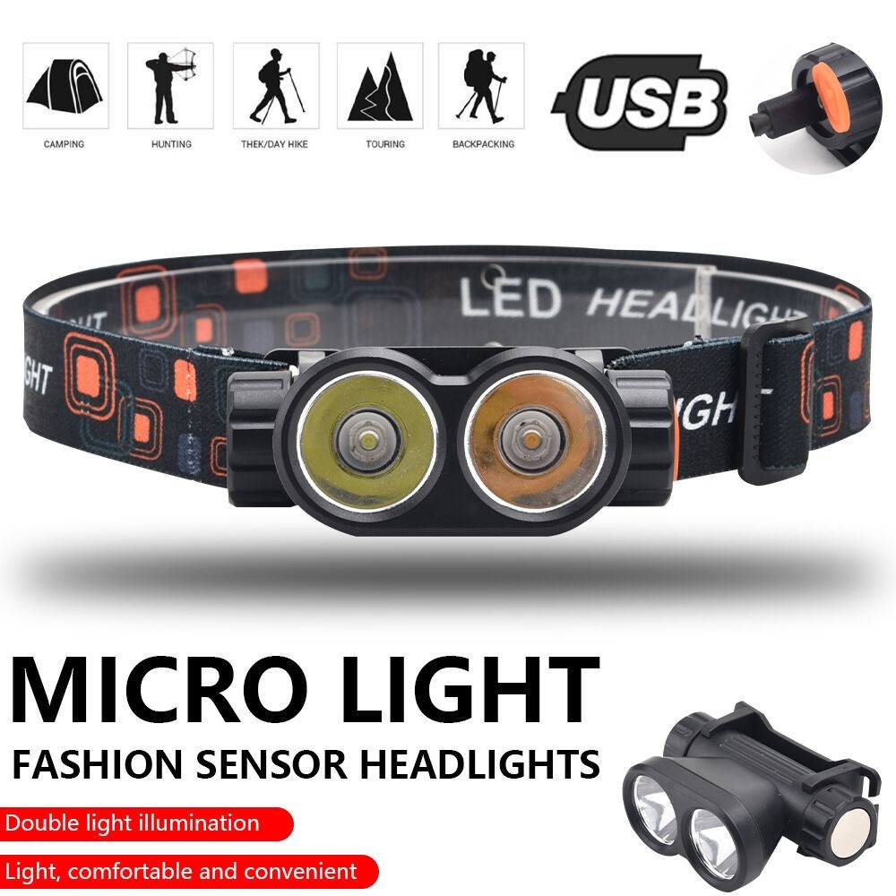 XPE COB LED Headlamp USB Rechargeable Flashlight Mini Headlight Head ...