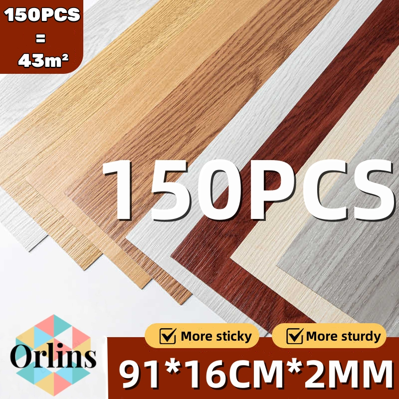 150PCS Wood Grain Vinyl Floor Sticker 91x15cm Self Adhesive PVC Tiles ...