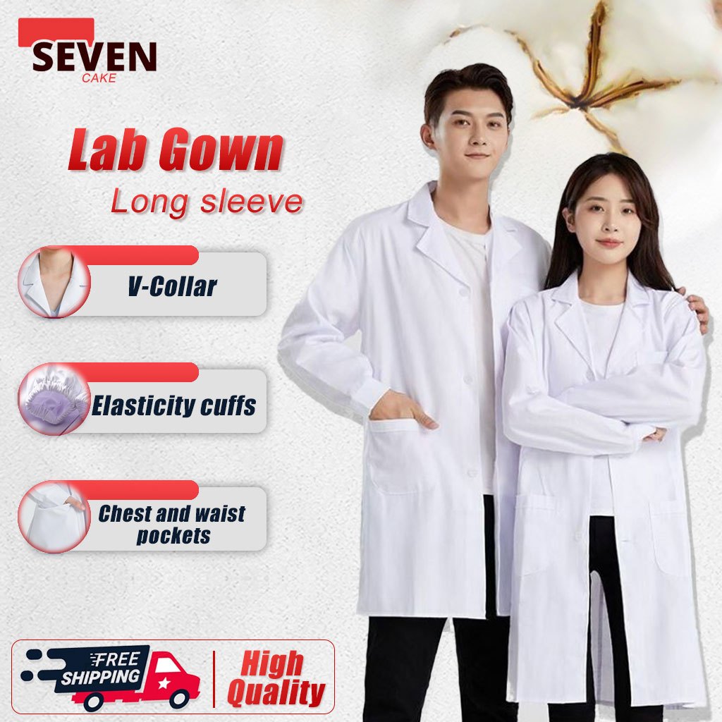 Lab Gown White Coat Long Sleeve Doctor uniform Doc coat Unisex S-XXXL ...